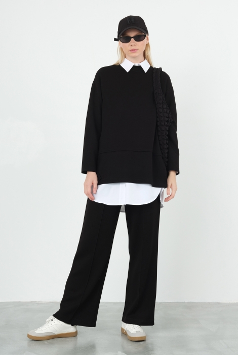 Yanları Yırtmaçlı Modal Takım Siyah - HE - QA